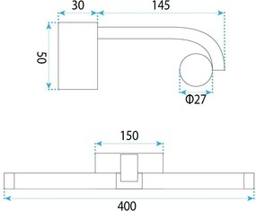 Toolight Toolight, LED nástěnné svítidlo 40cm, 9W, 4000K, 1000lm, APP1887-1W, černá matná, OSW-66042