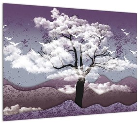 Skleněný obraz - Strom v oblacích (70x50 cm)