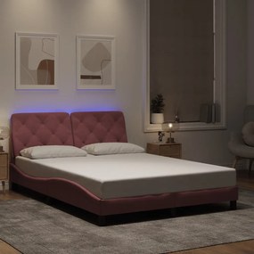 Rám postele s LED bez matrace růžový 120 x 200 cm samet 3213848