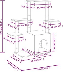Škrabadlo pro kočky se sisalovými sloupky tmavě šedé 97,5 cm 172051