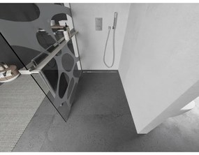 Mexen Kioto+ L, sprchová zástěna Walk-In s poličkou a věšákem 100 x 200 cm, 8mm čiré sklo bílý vzor, ​​broušená ocel profil, 800-100-123-97-97