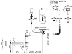 Deante Granite sink waste kit, 1-bowl - Space-Saver