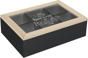 Dřevěný organizér na čaj Positive Black, 24x16,5x7 cm