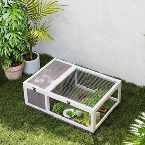 PawHut Dřevěný dům pro želvy, želví výběh s hlavními domky a otevíracím vrchním krytem 91x60,5x32 cm, hnědý