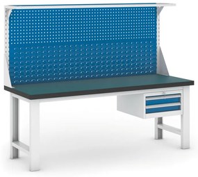 Pracovní stůl do dílny GB s nástavbou a závěsným boxem na nářadí, 2100 mm