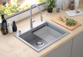 Šedý kuchyňský granitový dřez QUADRON Kurt 110 s příslušenstvím bez baterie