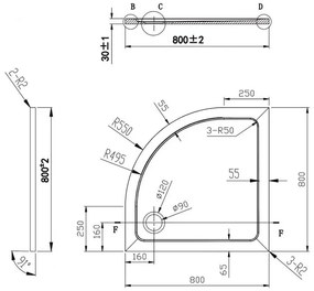 Olsen Spa Čtvrtkruhová mramorová sprchová vanička VENETS Rozměr A - 80 cm, Rozměr B - 80 cm VANKCTVRT80