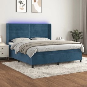 Box spring postel s matrací a LED tmavě modrá 180x200 cm samet,  3139641