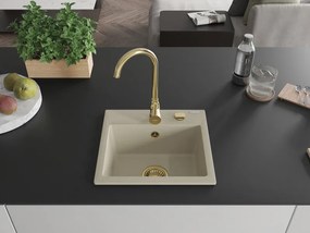 Mexen Milo, granitový dřez 435x410x171 mm, 1-komorový, béžová se zlatým sifonem, 6505441000-69-G