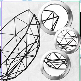 Camerazar Nízký kovový organizér na misku na ovoce s geometrickým vzorem v černé barvě
