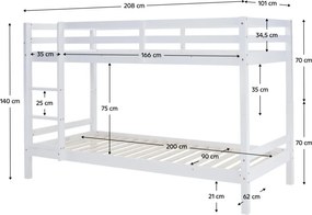 Patrová postel, 90x200, masivní dřevo, bílá, INEZA Kondela 0000396657