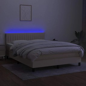 Box spring postel s matrací a LED krémová 140x190 cm textil 3133314