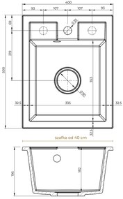 Sink Quality Ferrum 40, kuchyňský granitový dřez 400x500x195 mm + černý sifon, černá skvrnitá-Brocade, SKQ-FER.B.1K40.XB
