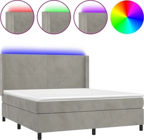 Box spring postel s matrací a LED světle šedá 180x200 cm samet 3139457