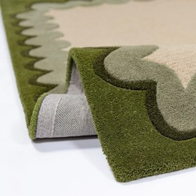 Zelený/v přírodní barvě ručně tkaný vlněný běhoun 80x230 cm Wiggle Wool – Flair Rugs