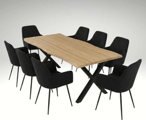 Vikio Jídelní set pro 8 osob 180x90 cm soft dub noha X černá židle s područkami VJS228-8C