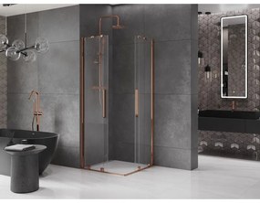 Mexen Velar Duo, sprchový kout s posuvnými dveřmi 100(dveře) x 100(dveře) cm, 8mm čiré sklo, růžové zlato profil, 871-100-100-02-60