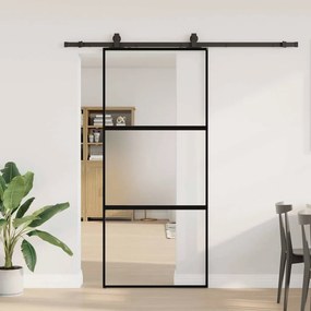 Posuvné dveře se sadou kování černé 90x205 cm Tvrzené sklo 3375878