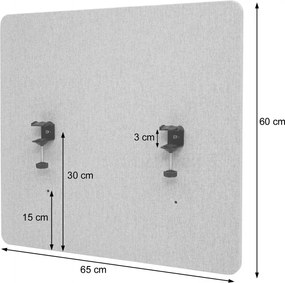 Akustický panel na stůl HWC-G75 - dvoustěnná látka/textil - 65x60 cm - šedá