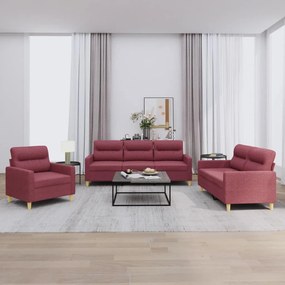 3dílná sedací souprava s poduškami vínová textil 3201542