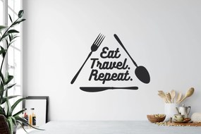 Samolepka na zeď Eat, travel, repeat Barevná varianta: Černá, Velikost (šířka x výška): 40x30cm