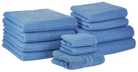 Modrá sada 11 bavlněných ručníků AREORA Beliani