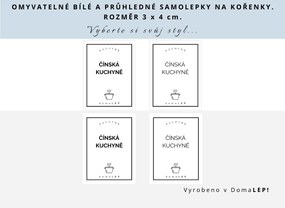 ČÍNSKÁ KUCHYNĚ - Samolepka na kořenky 3 x 4 cm - DomaLEP varianta: BÍLÁ - tučné písmo