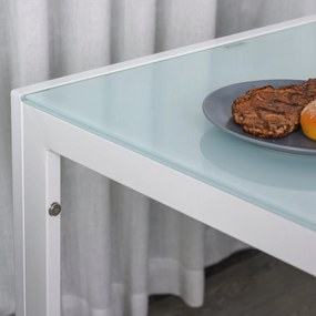HOMCOM Jídelní Set s Táborem a 4 Židlemi, 5-Dílný Kuchyňský Nábytek, Obdélníkový Stůl s Temperovaným Sklem a Židle s Čalouněním z PU na Bílých Kovový…