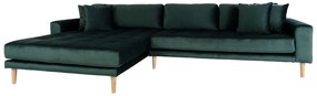 Designová sedačka s otomanem Ansley tmavě zelený samet - levá
