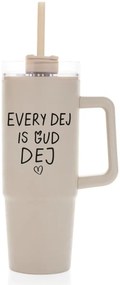 EVERY DEJ IS GUD DEJ - béžový cestovní hrnek s průhledným víčkem 900 ml