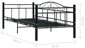 vidaXL Marketos Rám denní postele černý kovový 90 x 200 cm