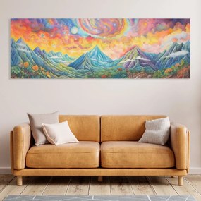 Obraz na plátně - Hory s pestrobarevným nebem FeelHappy.cz Velikost obrazu: 210 x 70 cm