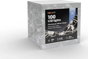 Vánoční řetěz stříbrný 10 m - 100 mini LED - studená bílá