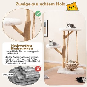 Costway 123 cm kočičí strom se závěsným košem a lezeckou věží a skutečnými