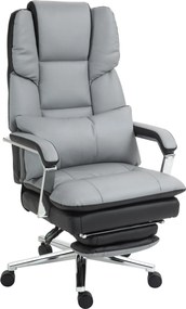 Kancelářská židle HOMCOM s houpací funkcí, nosnost 180 kg, ergonomická, 160° sklopný opěrák, koženka, 63Š x 71D x 123-129V cm, světle šedá| Aosom