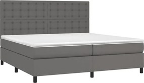 Box spring postel s matrací a LED šedá 200x200 cm umělá kůže 3135967