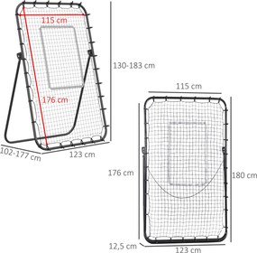 HOMCOM Football Rebounder Skládací fotbalová branka Rebound Wall 123x73x1785 cm 4 nastavitelné stupně černá pro trénink a zábavu | Aosom.de