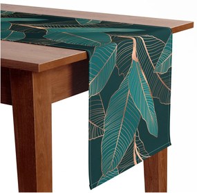 Běhoun na stůl Vznešený fíkus - botanická kompozice glamour se zlatým vzorem