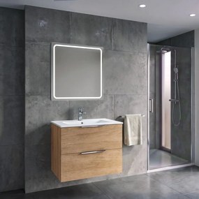 Sapho Cirasa koupelnový set skříňka 70 cm s umyvadlem a LED zrcadlem 2x zásuvka dub alabama hnědá KSET-099