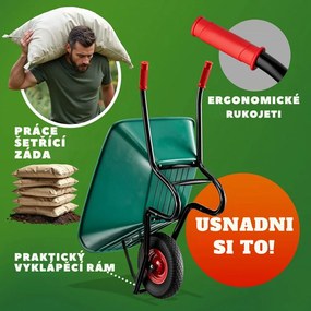 Kolečko GREG s plastovou korbou, max. 100l/250kg, zelená/černá Gardebruk