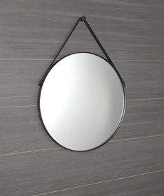 Sapho, ORBITER zrcadlo kulaté s koženým popruhem, o 70cm, černá mat, ORT070