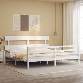 Rám postele s čelem bílý 200 x 200 cm masivní dřevo 3195112