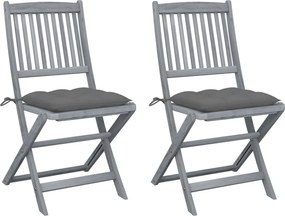 vidaXL Skládací zahradní židle s poduškami 2 ks masivní akáciové dřevo [3064553] Barva: Šedá
