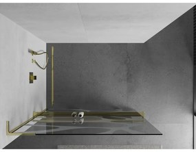 Mexen Kioto+ L, sprchová zástěna Walk-In s poličkou a věšákem 80 x 200 cm, 8mm čiré sklo bílý vzor, ​​zlatý lesklý profil, 800-080-123-50-97