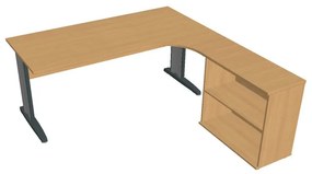 Sestava stolu a skříně levá 180 cm - Hobis Cross CE 1800 H L Dekor stolové desky: buk, Dekor lamino podnože: buk, Barva nohou: černá