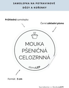 MOUKA PŠENIČNÁ CELOZRNNÁ - omyvatelná samolepka na dózu, výběr rozměrů Ø 5 cm / 5 x 5 cm / 6 x 8 cm | DomaLEP