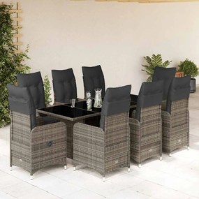 9dílný zahradní bistro set s poduškami šedý polyratan 3277041