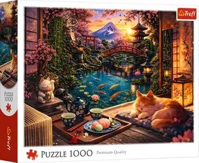 TREFL Puzzle Kočka v sakurové zahradě / 1000 dílků / 68 x 48 cm