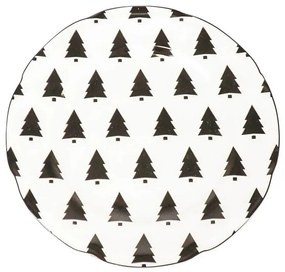 Krémový porcelánový dezertní talířek se stromky X-Mas Tree - Ø 20*1,5 cm