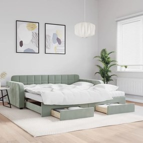 Válenda s přistýlkou a zásuvkami světle šedá 100 x 200 cm samet 3197008